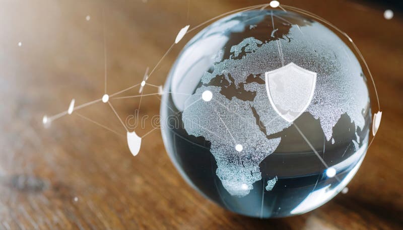 Global Digital Security Concept with a Transparent Glass Globe Featu a ...