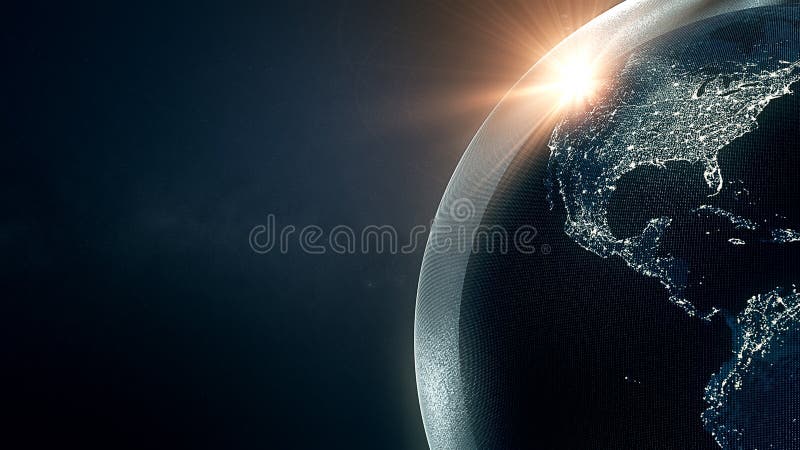 Global Digital World, Abstract 3D Rendering of Globe of Earth in Space ...