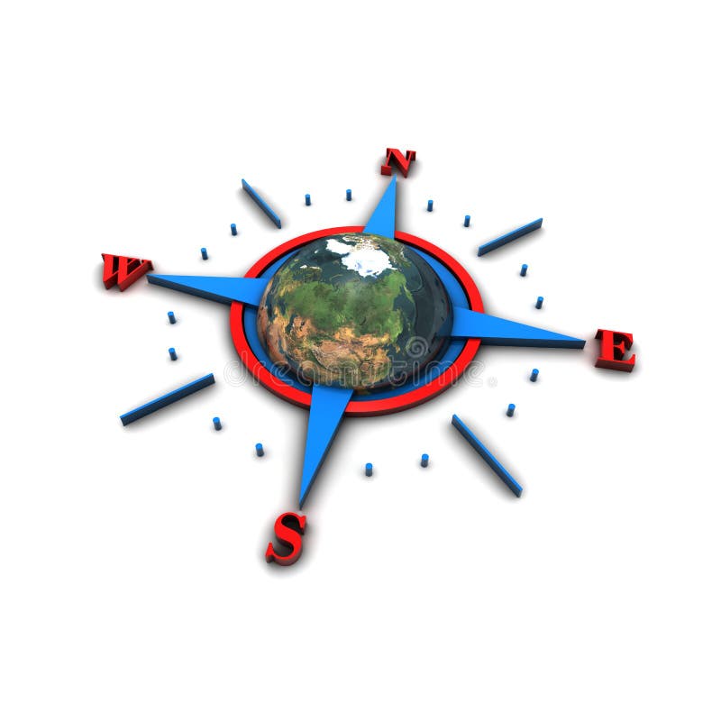 Global Direction 3D Compass Earth Stock Illustration - Illustration of ...