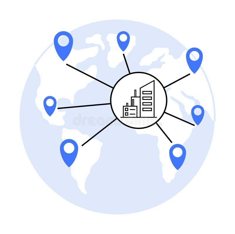 Global Distribution Network with Blue Location Markers Around a ...