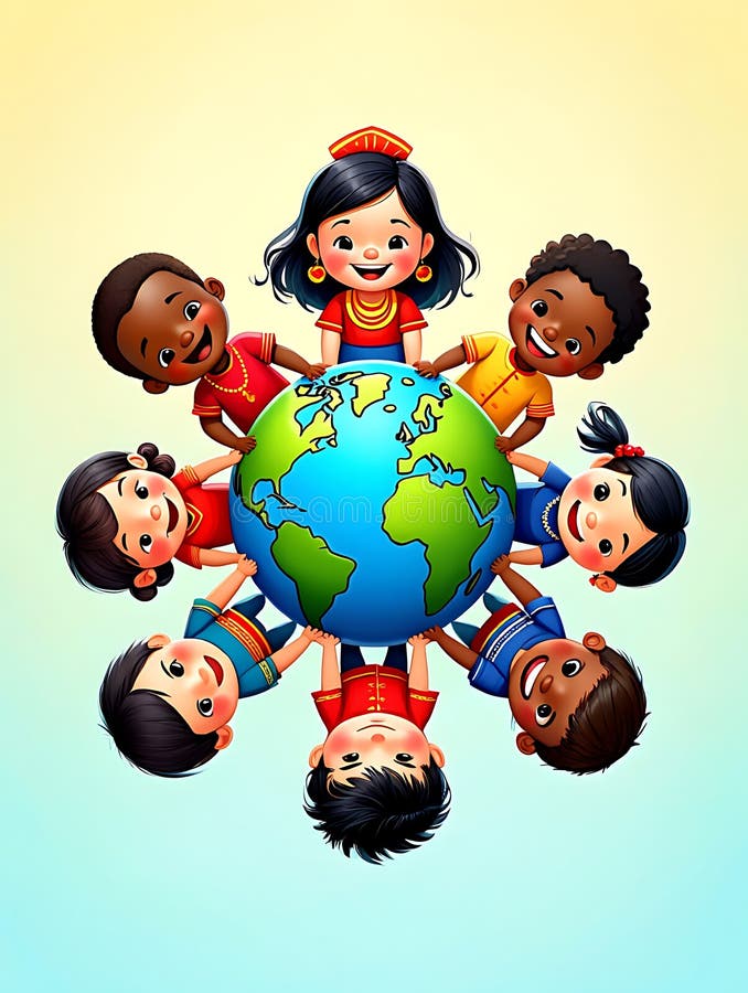 Global Diversity and Togetherness Cute Kids Holding Planet Earth ...