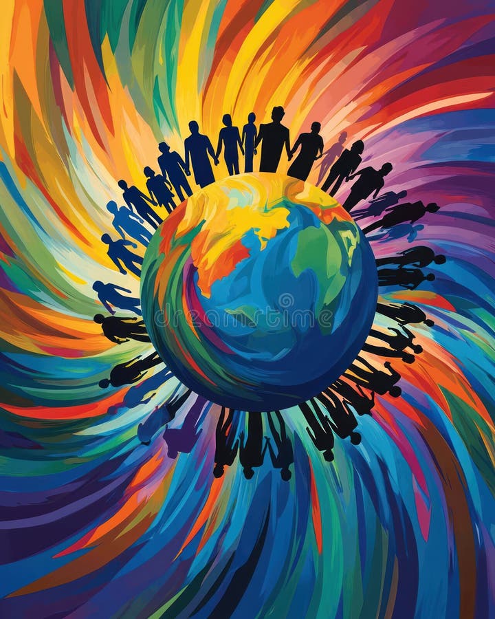 Global Diversity and Unity Represented by Silhouetted People Around ...