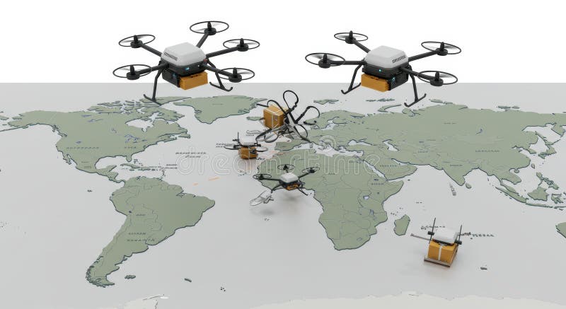 Global Drone Delivery Network Stock Illustration - Illustration of ...