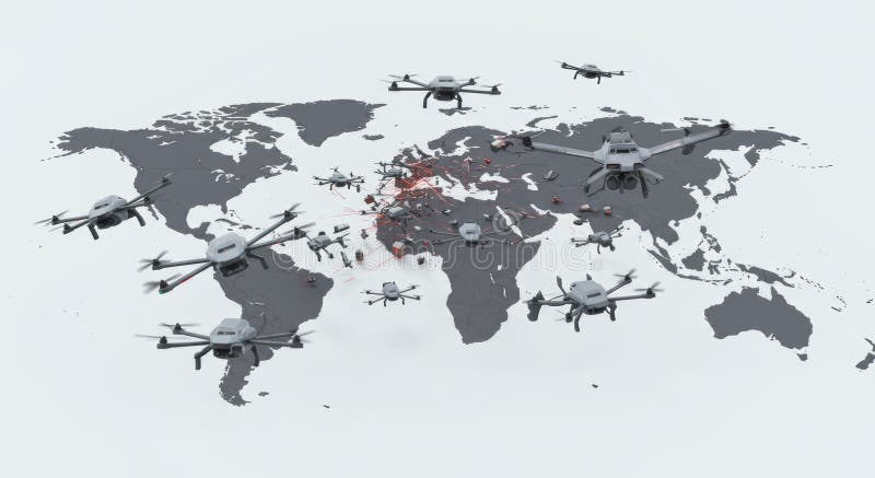 Global Drone Delivery Network Stock Illustration - Illustration of ...