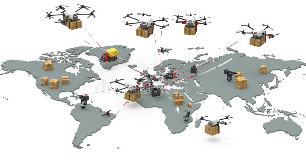 Global Drone Delivery Network Stock Illustration - Illustration of ...