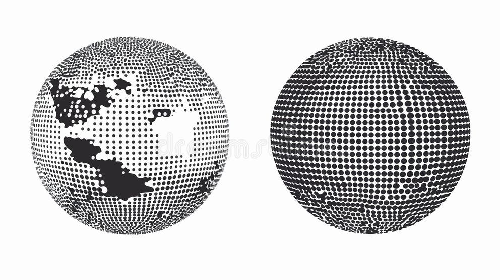 Global Earth Halftone Effect in Black and White - Graphic Globe Set ...