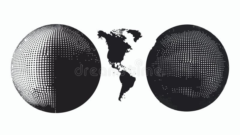 Global Earth Halftone Effect in Black and White - Graphic Globe Set ...