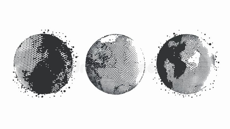 Global Earth Halftone Effect in Black and White - Graphic Globe Set ...