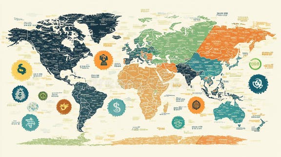 Global Economic Indicators Map Stock Illustration - Illustration of ...