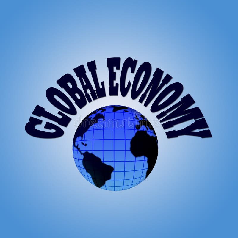 Global Economy, World Globe Over Blue Background with Financial Graphs ...
