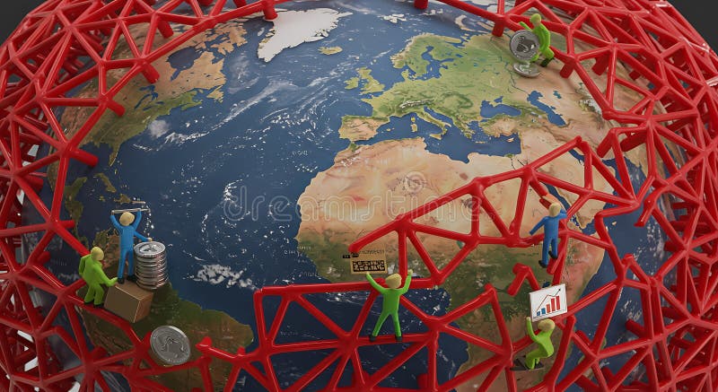 Global Economy Impact with Miniature Figures on Earth Model Stock ...