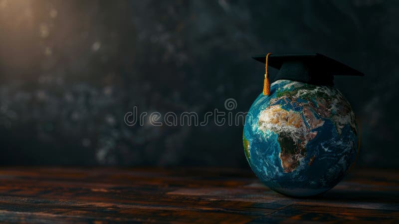 Global Education Concept. Earth with Graduation Cap, Symbolizing ...