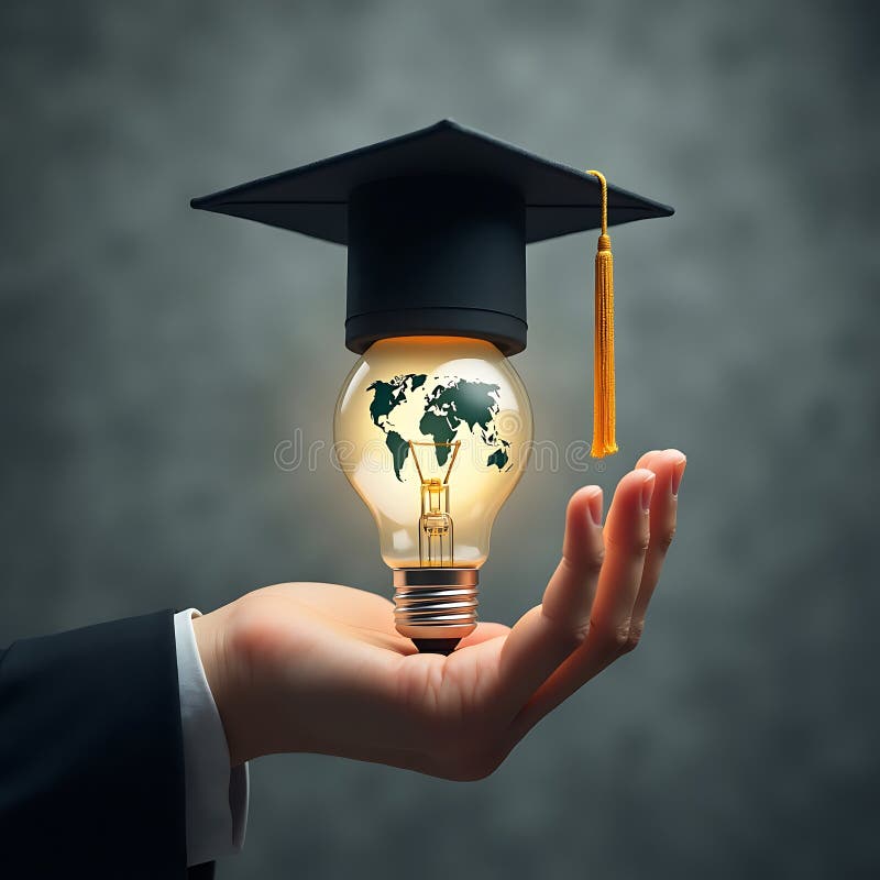 Global Education Concept with a Lightbulb Globe and Graduation Cap ...