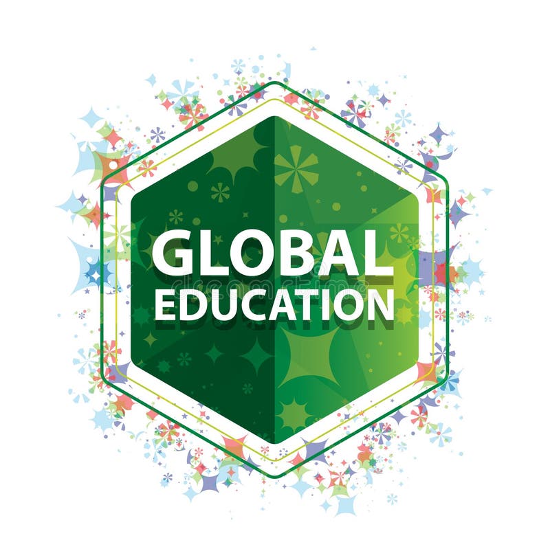 Global Education Floral Plants Pattern Green Hexagon Button Stock ...