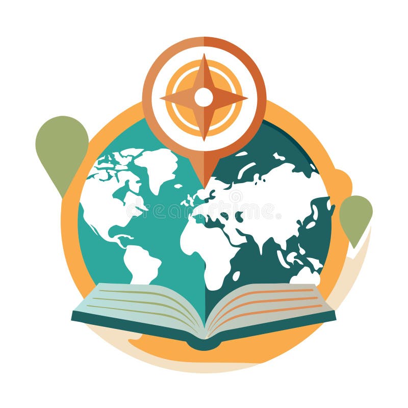 Global Education Icon: Open Book, World Map, and Compass Design Stock ...