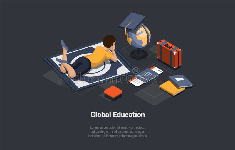 Global Education and Online E-Learning Concept. Boy Student Passed Exam ...