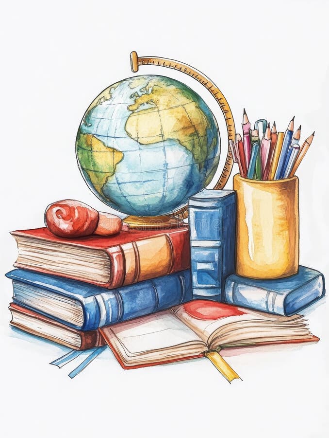 Global Education a Stack of Books a Globe and Pencils Symbolize ...
