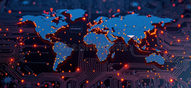 Global Electronics Market Connectivity Visualized As World Map on Tech ...