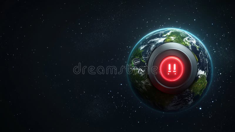 Global Emergency Alert Red Warning Button on Earth Stock Illustration ...
