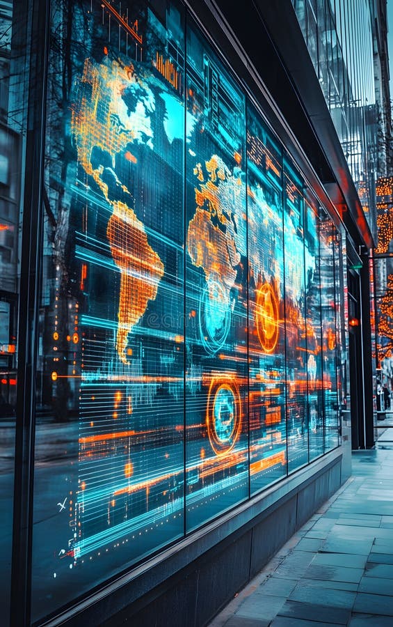 Global Emission Reduction Goals Displayed on a Digital Screen, Tracking ...