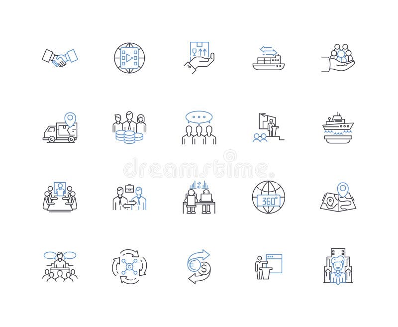 Global Enterprise Line Icons Collection. Interconnected, Multinational ...