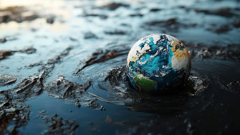 Global Environmental Crisis with Earth Globe in Polluted Water Stock Illustration - Illustration ...