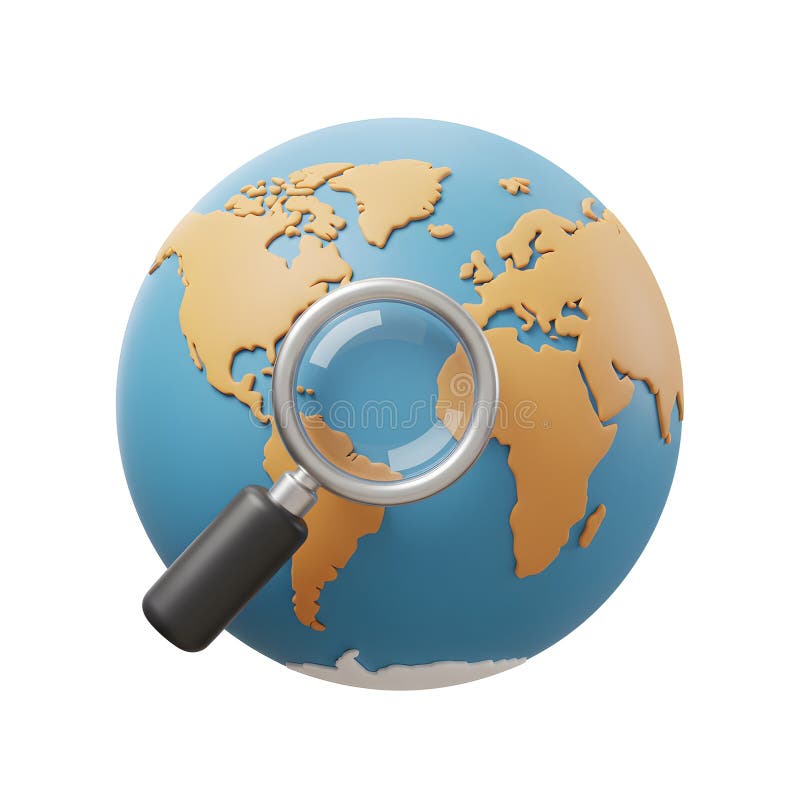 Global Exploration Magnified: a 3D Render of a World Map Under a ...