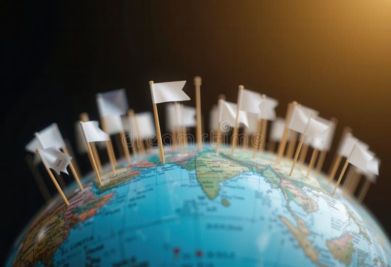 Global Exploration Represented with Flags on a Globe Stock Illustration ...