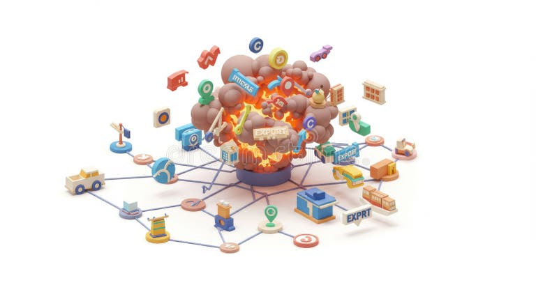 Global Export Network Explosion Stock Illustration - Illustration of ...