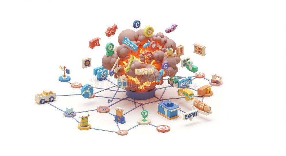 Global Export Network Explosion Stock Illustration - Illustration of ...