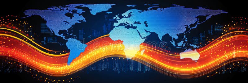 Global Finance, Business, and Technology Blue World Map with Light ...