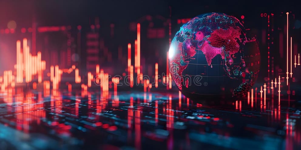 Global Finance Interconnectedness: Virtual Globe Displaying Economic ...