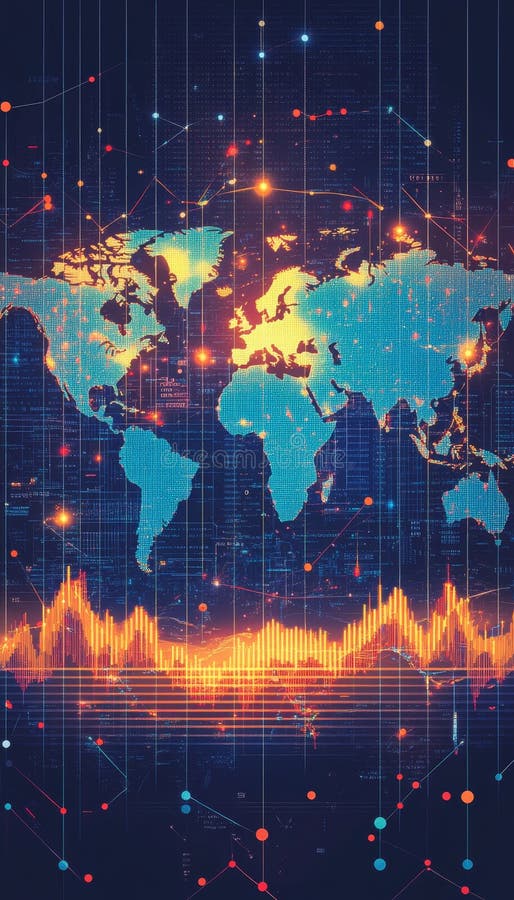 Global Finance Trends Pixelated World Map with Financial Chart and ...