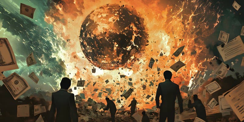 Global Financial Collapse: a Burning World Stock Illustration ...