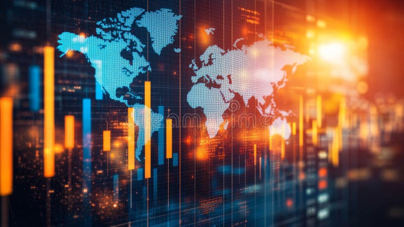 Global Financial Market Data Abstract Candlestick Graph on World Map ...