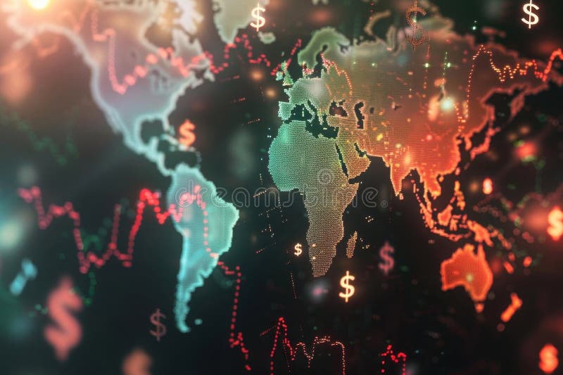 Global Financial Market Map with Dollar Symbols and Data Stock Photo ...