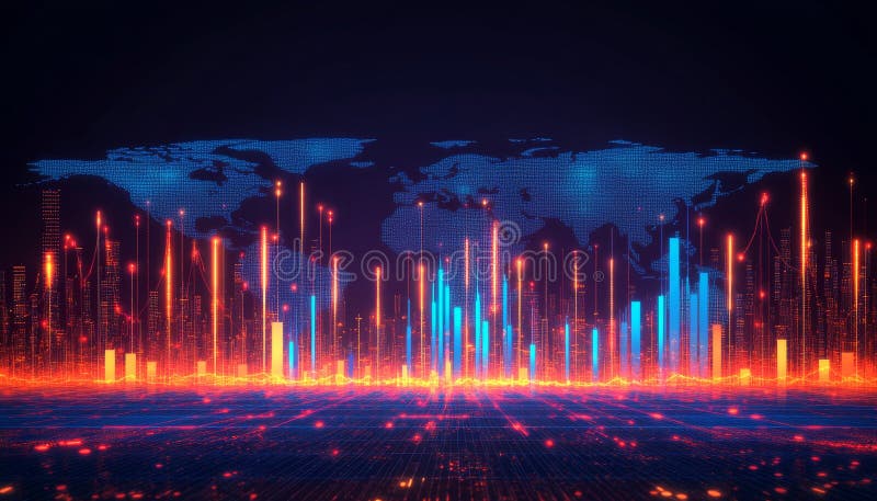 Global Financial Network Abstract Cityscape with Charts, Data ...
