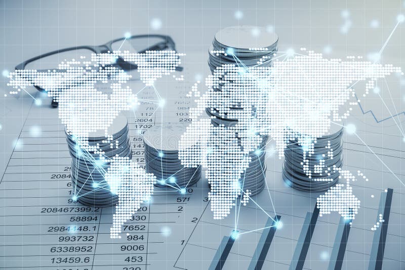 Global Financial Network Concept with a World Map Overlay on Coins and ...