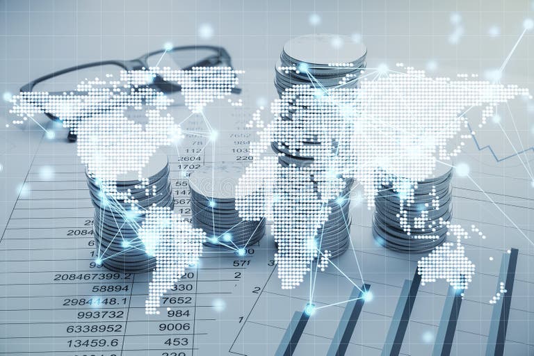 Global Financial Network Concept with a World Map Overlay on Coins and ...