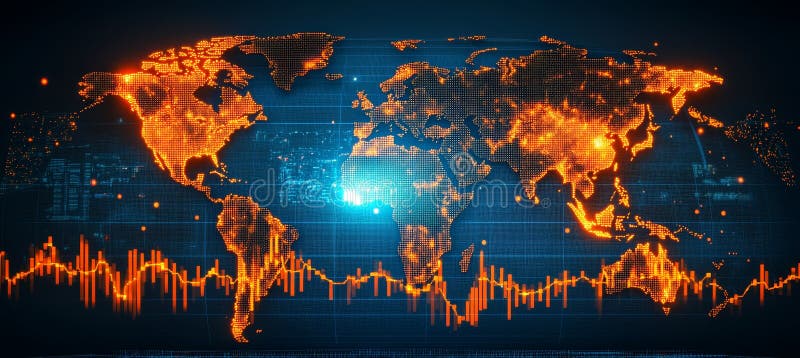 Global Financial Network, Digital World Map with Data Visualizations ...