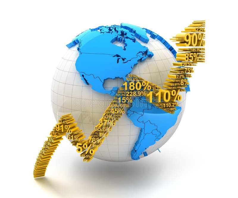 Global Financial Forecast Symbol with Globe, 3d Stock Illustration ...