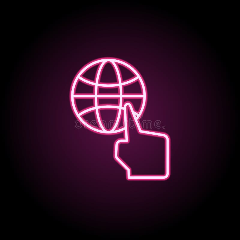 Global, Finger, Touch, Push Neon Icon. Simple Thin Line, Outline Vector ...