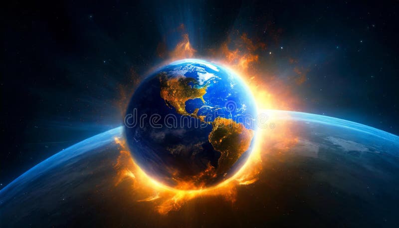 Global with Fire War, Earth Burning Galaxy, Space Background, Copy ...