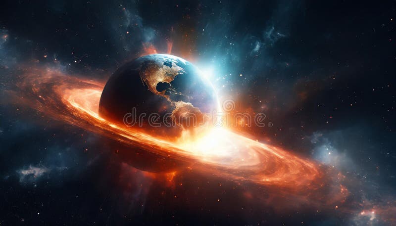 Global with Fire War, Earth Burning Galaxy, Space Background, Copy ...