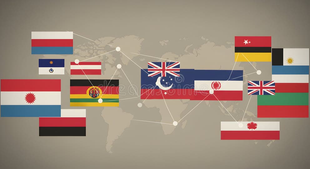 Global Flag Network: Interconnected Nations and International Relations Visualized Stock ...