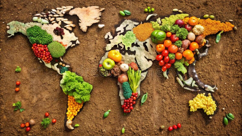 Global Food Map a Diverse Array of Cultivated Produce Arranged in the ...