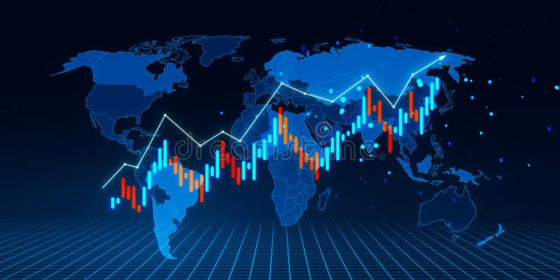 Global Forex Market with Upward Candlestick Chart on Digital World Map ... Global Forex Market with Upward Candlestick Chart on Digital World Map ...