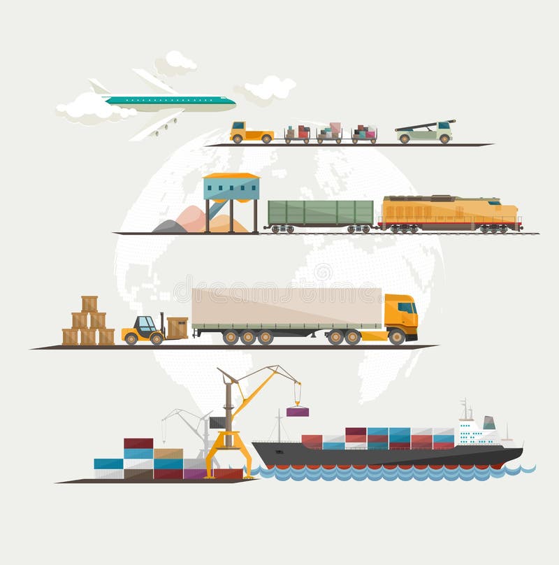 Global Freight Transportation. Flat Design Stock Vector - Illustration ...