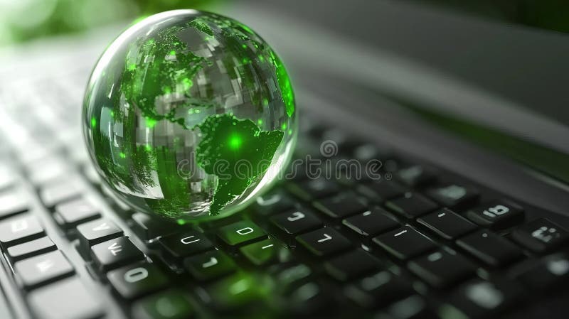 Global Green Technology. World Globe on a Laptop Keyboard Symbolizes ...