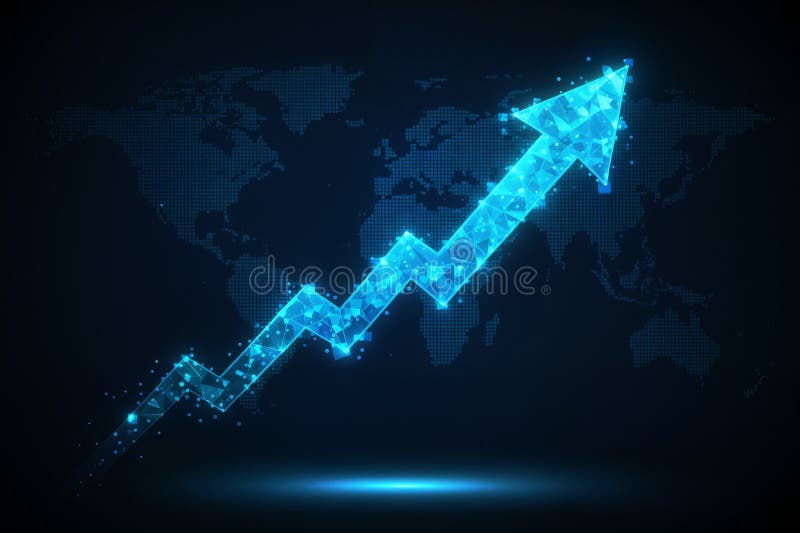 Global Growth Blue Arrow Upward Diamond Pattern World Map Technology ...